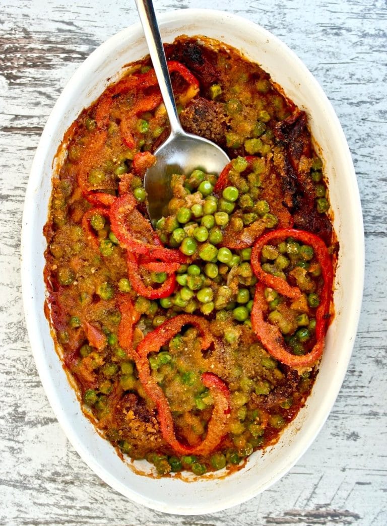 Roasted Peas with Sun-Dried Tomatoes and Peppers - OliveTomato.com