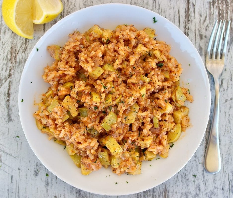 One-Pot Greek Zucchini Rice - OliveTomato.com